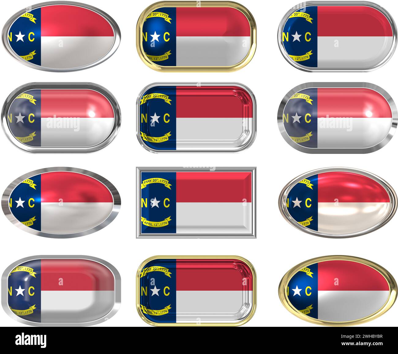 12 buttons of the Flag of North Carolina Stock Photo - Alamy