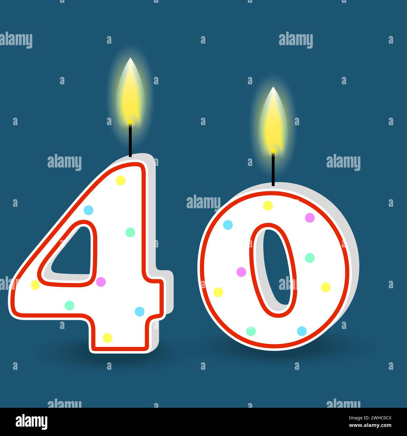Birthday number forty, candle with fire. 3D number 40. Vector ...