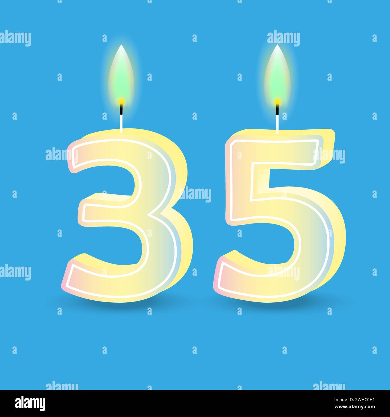 Birthday number thirty five, candle with fire. 3D number 35. Vector ...