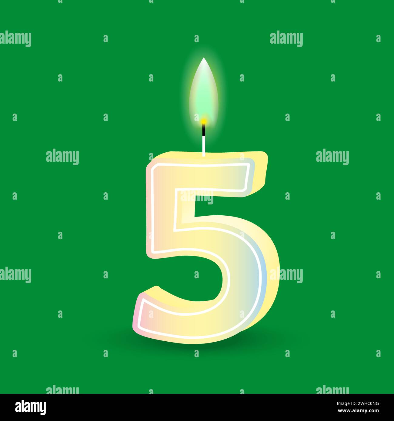 Birthday number five, candle with fire. 3D number 5. Vector ...