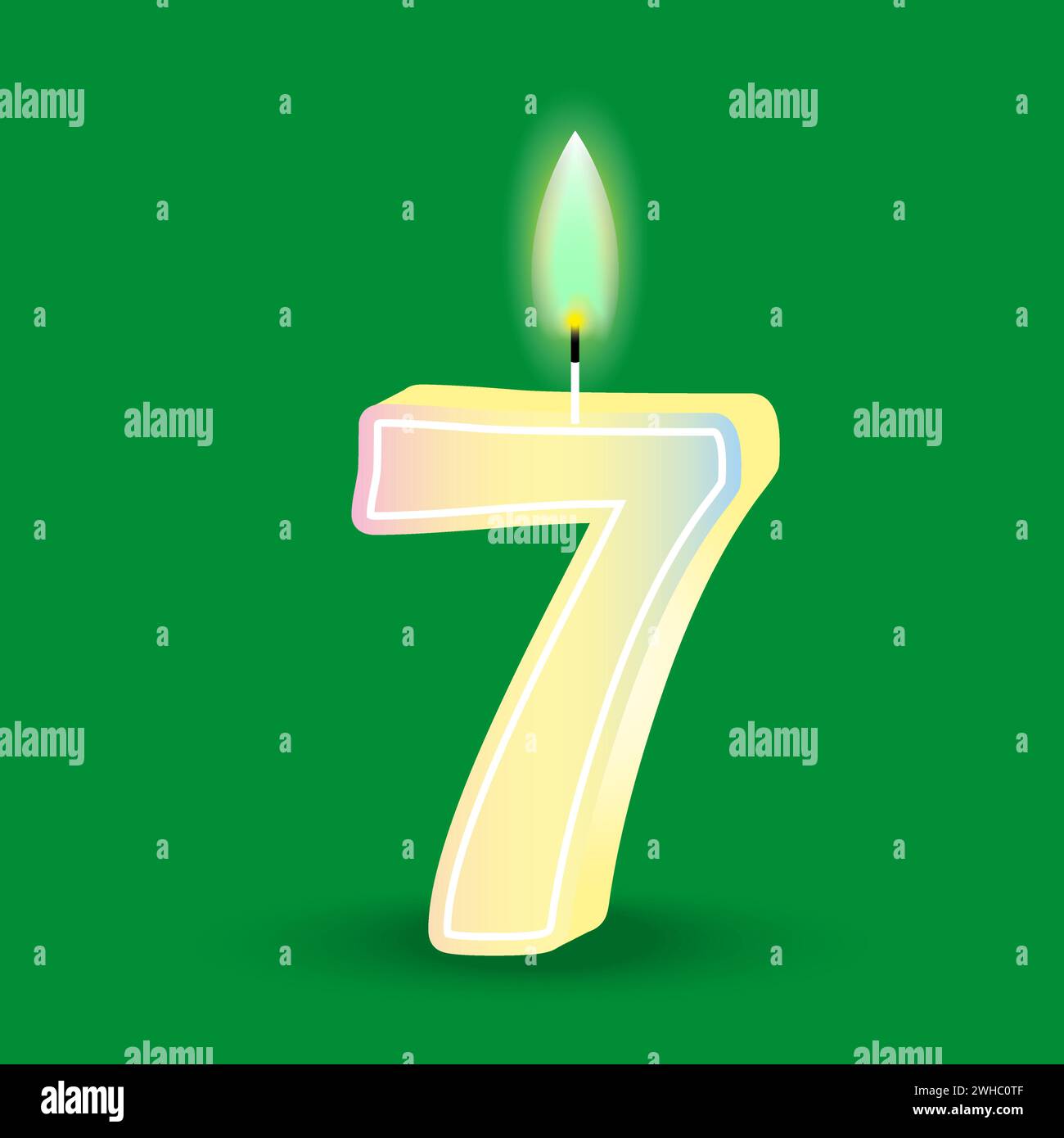 Birthday number seven, candle with fire. 3D number 7. Vector ...