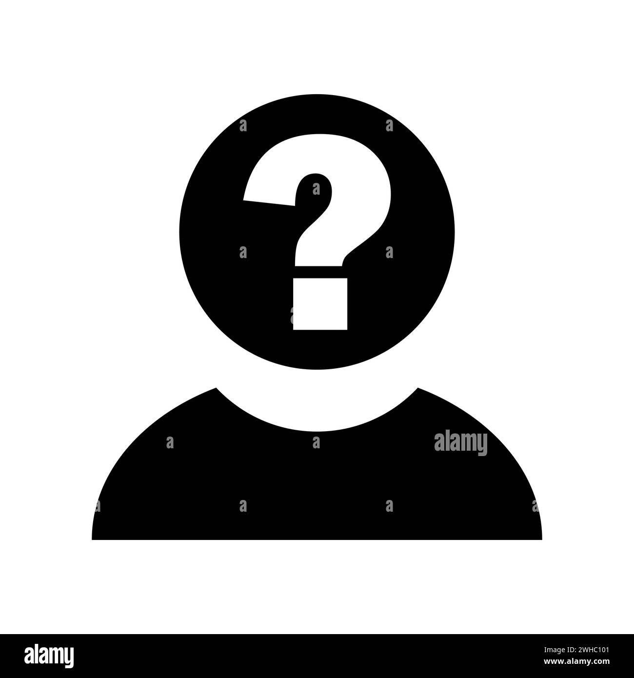 Man with question mark, black silhouette. Portrait of young man. Vector ...