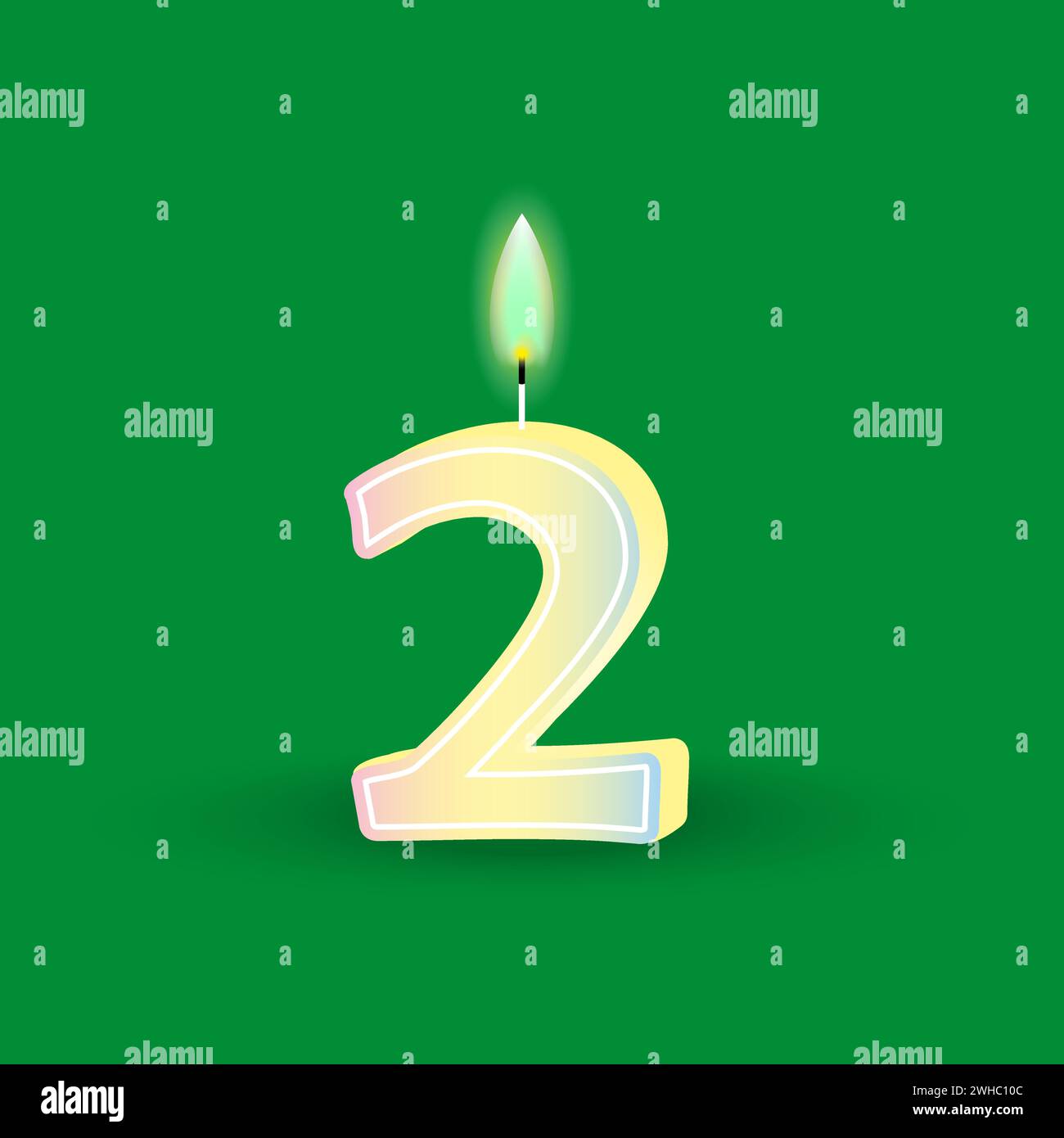 Birthday number two, candle with fire. 3D number 2. Vector illustration ...