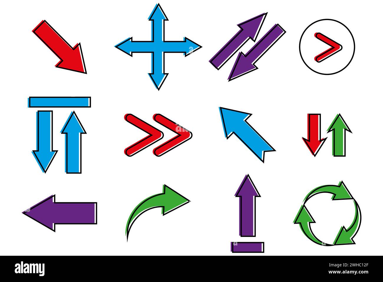 Set of colored line arrows, directions. Vector illustration. EPS 10 ...