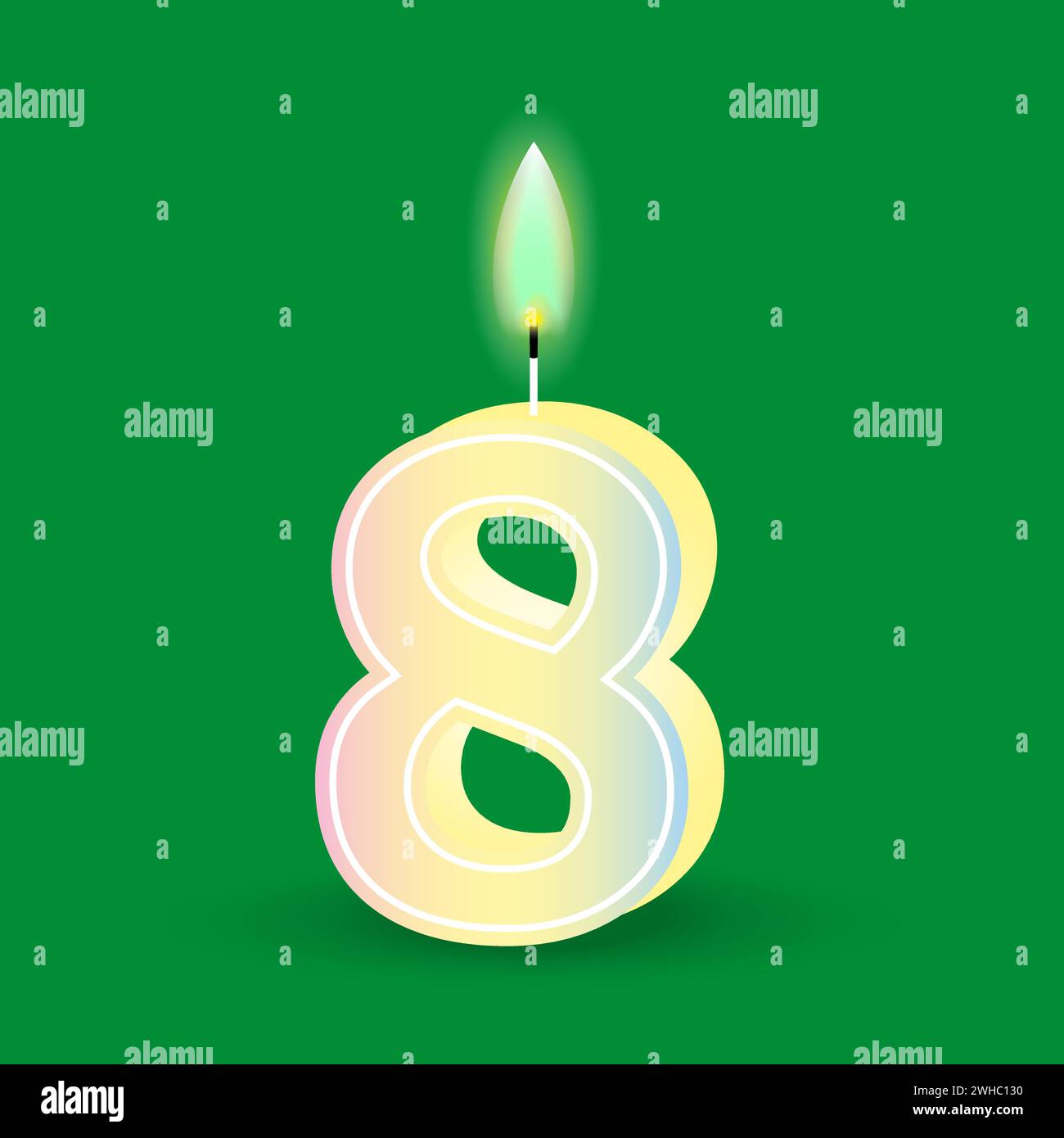 Birthday number eight, candle with fire. 3D number 8. Vector ...