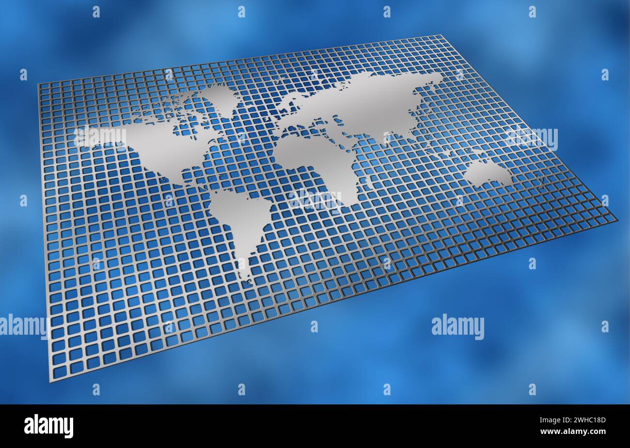 Metal grid world map Stock Photo - Alamy