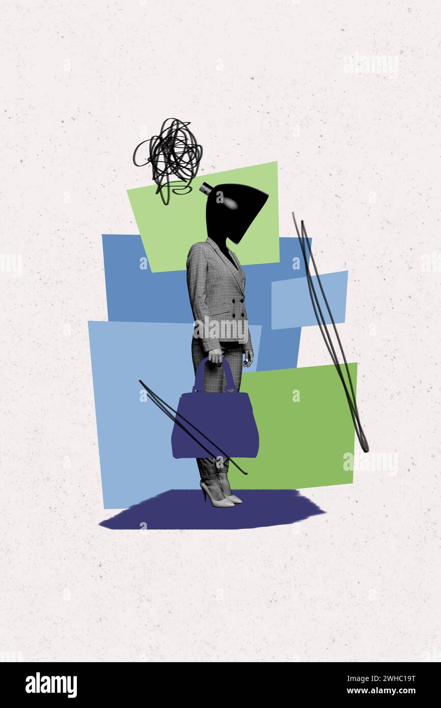 Vertical photo collage artwork of headless anonymous businesswoman ...