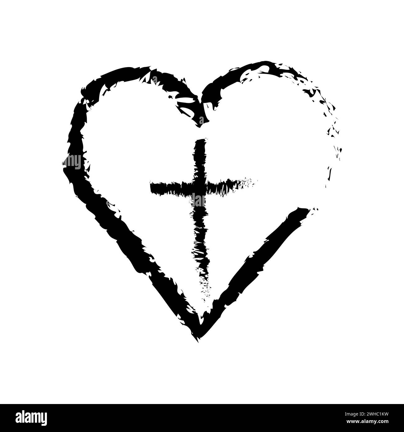 Christian cross and heart drawn by brush. Vector illustration. EPS 10 ...