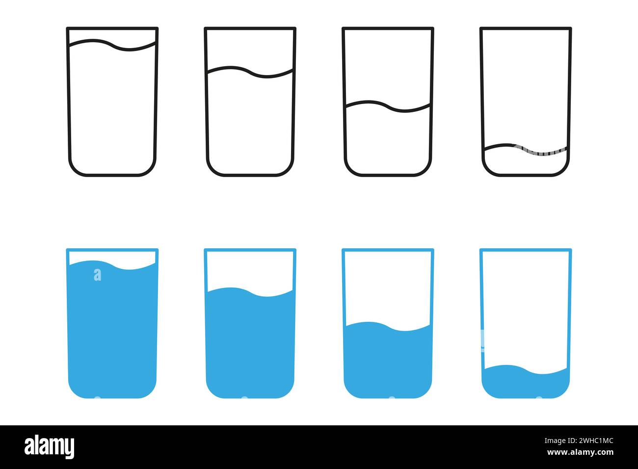 Water glass icon set. Tall milk drink glass line icon. Vector illustration. EPS 10. Stock image ...