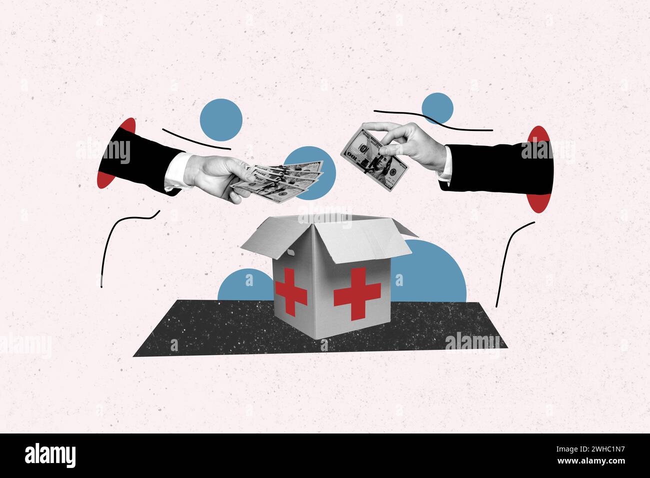 Composite collage picture image of hands give money banknotes boxes ...