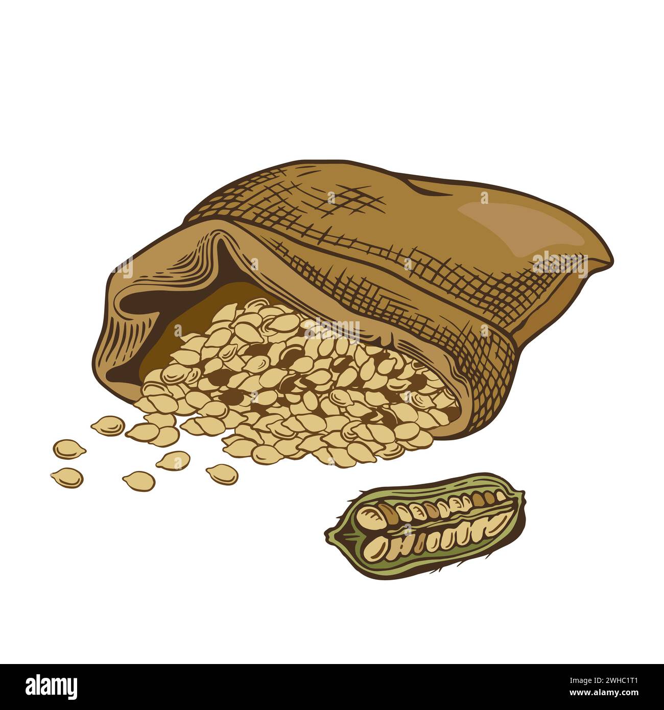 Jute bag with white sesame seeds isolated on white background Stock ...