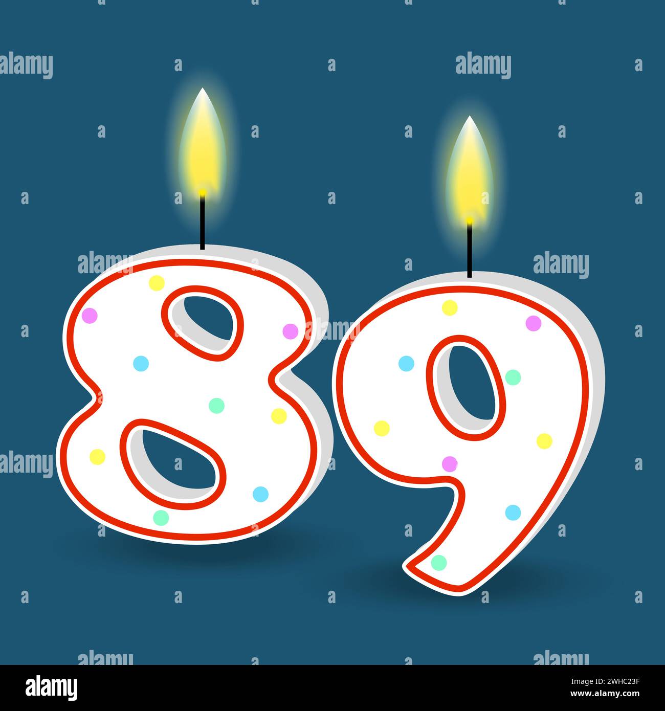 Birthday number eighty nine, candle with fire. 3D number 89. Vector ...