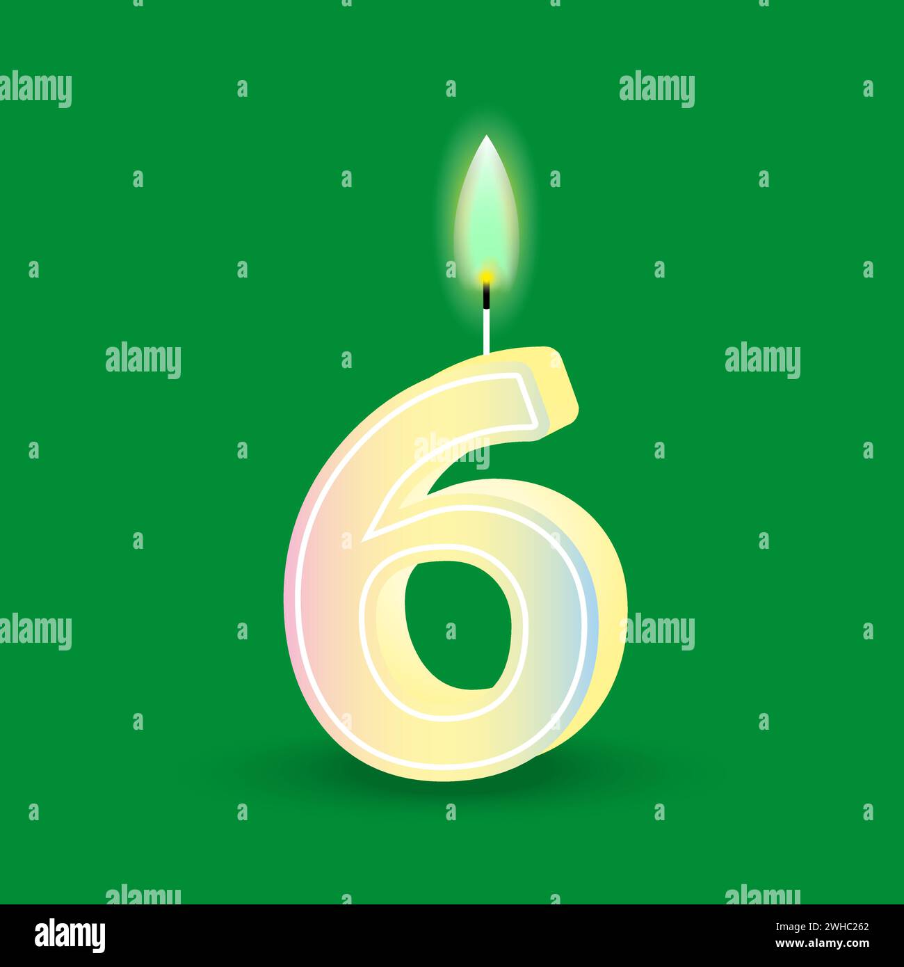 Birthday number six, candle with fire. 3D number 6. Vector illustration ...