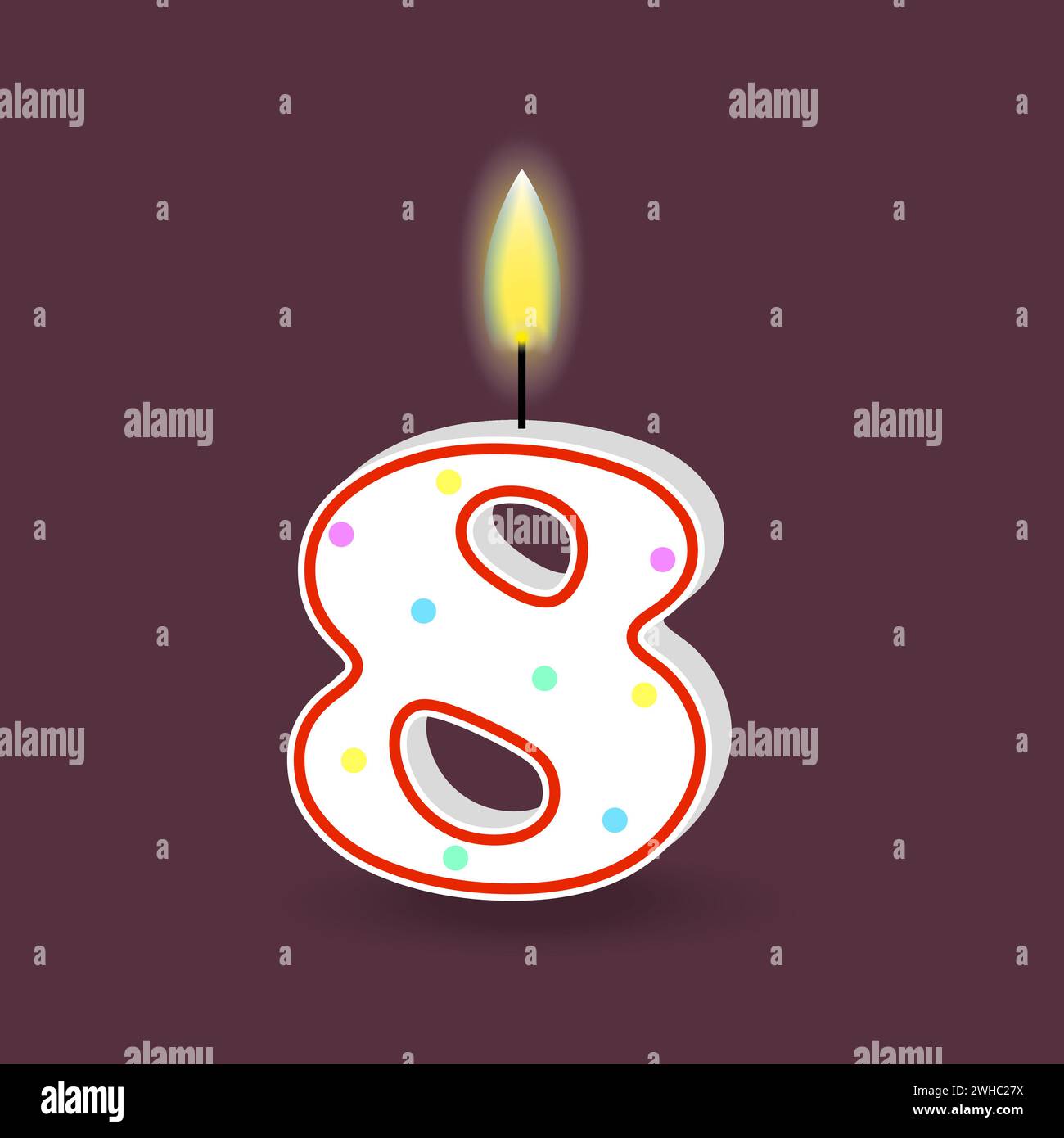 Birthday number eight, candle with fire. 3D number 8. Vector ...