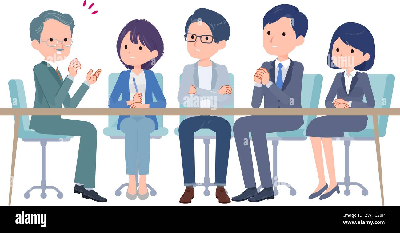 Business people team meeting seriously.Vector art that is easy to edit ...