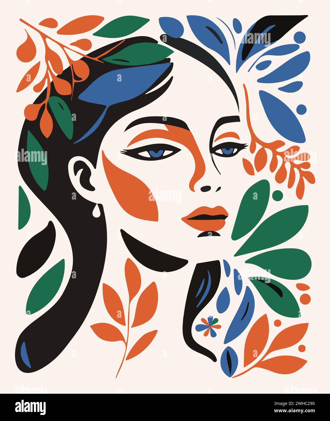 Abstract Woman Portrait In Retro Cubism Style Female Face Collage In