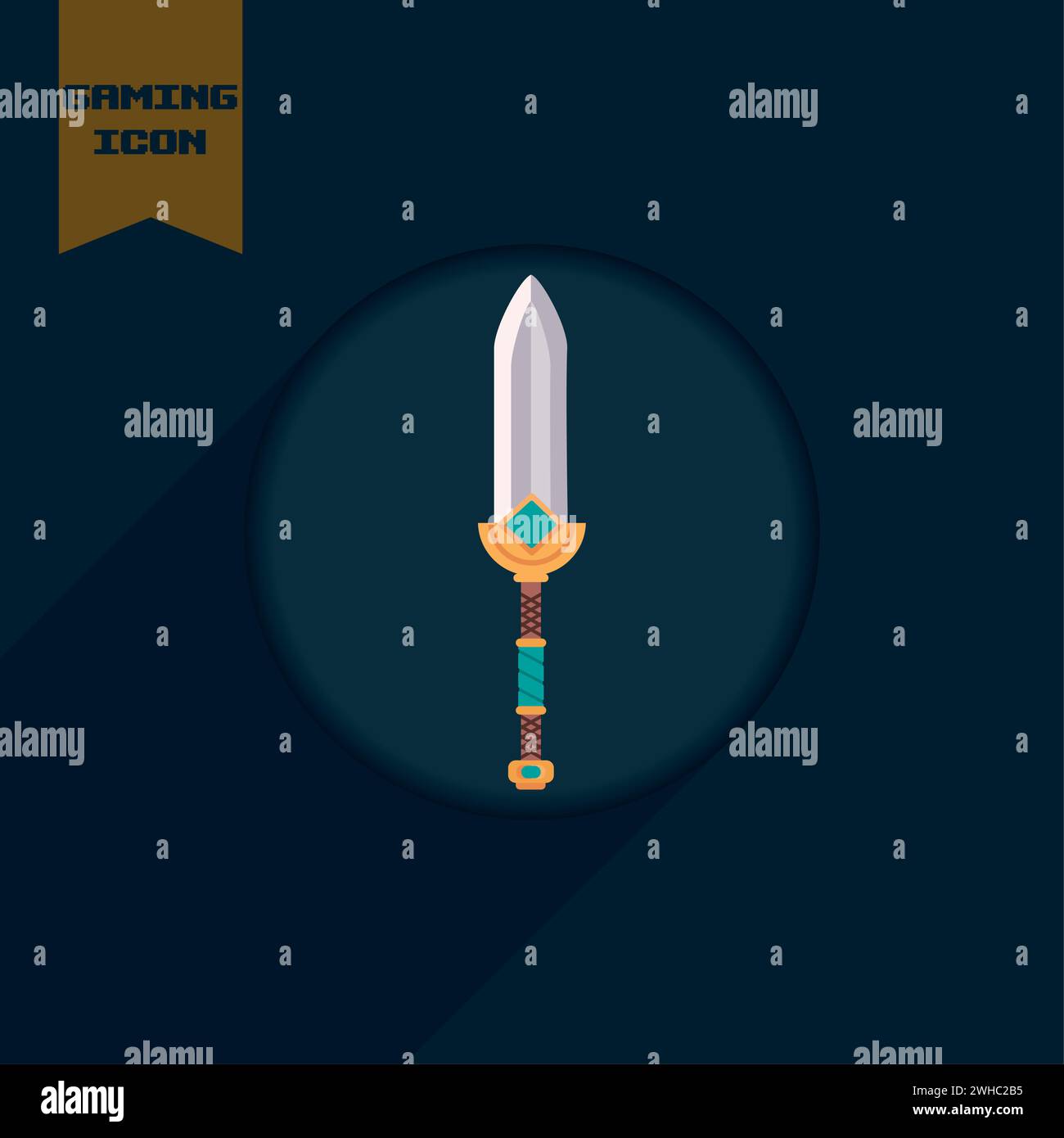 Isolated colored retro videogame sword medieval weapon icon Vector ... Isolated colored retro videogame sword medieval weapon icon Vector ...