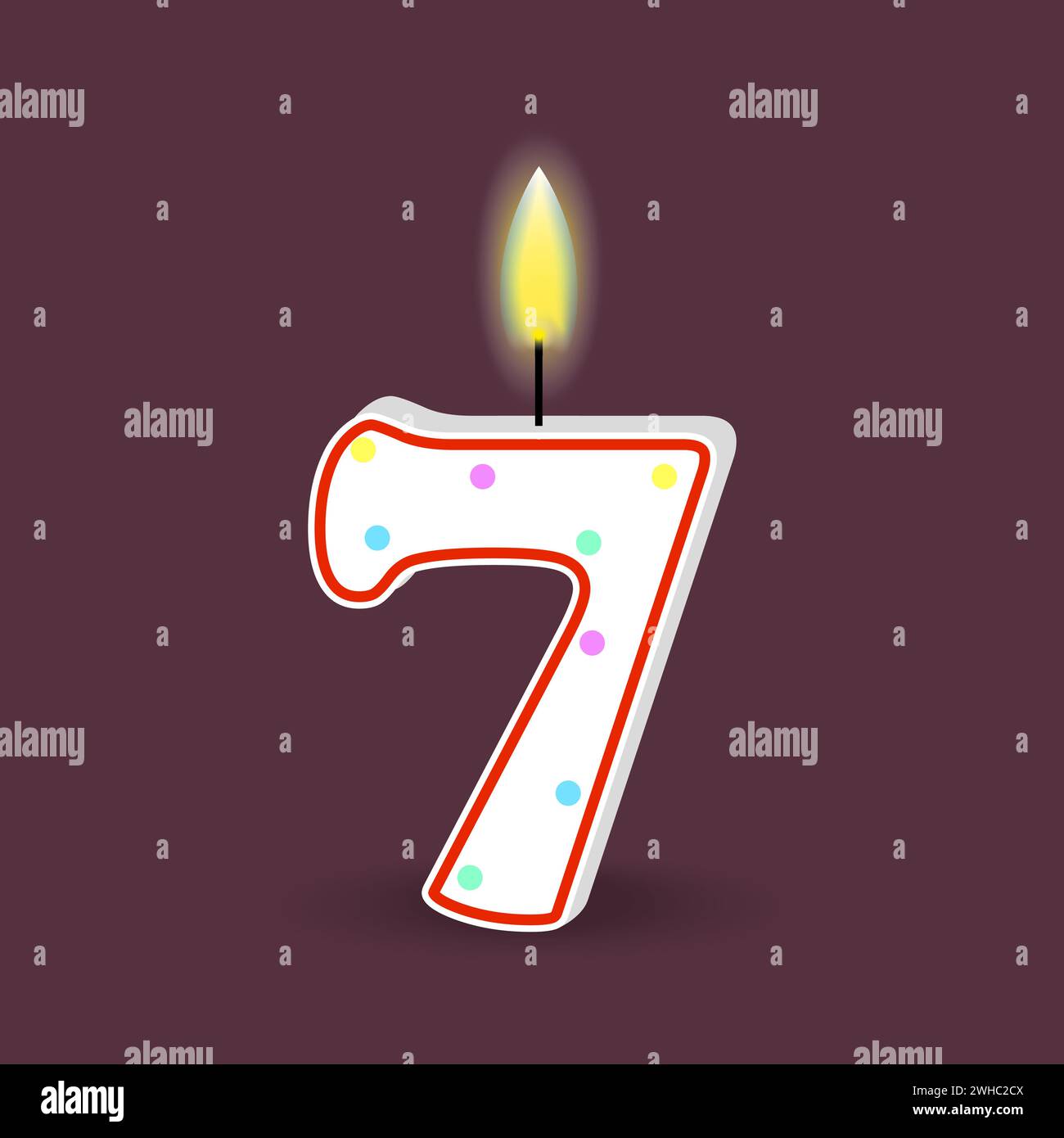 Birthday number seven, candle with fire. 3D number 7. Vector ...