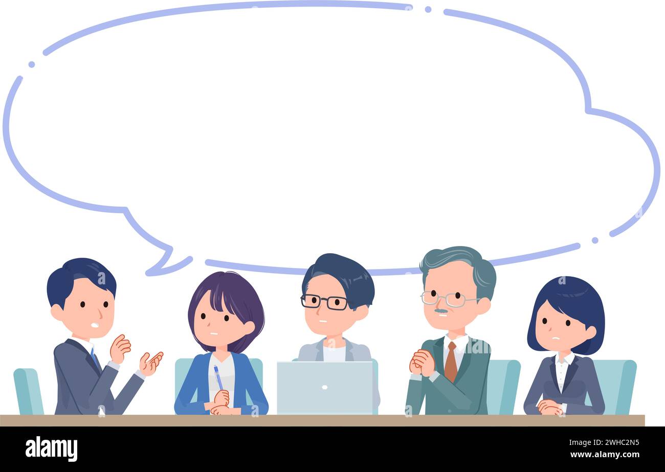 Business people team meeting seriously with speech bubble A Stock ...