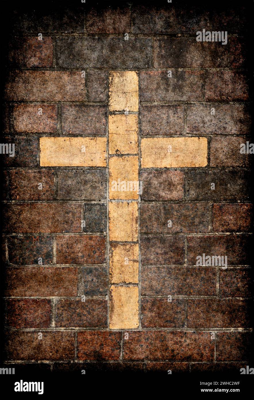 Christian cross in brick wall Stock Photo - Alamy