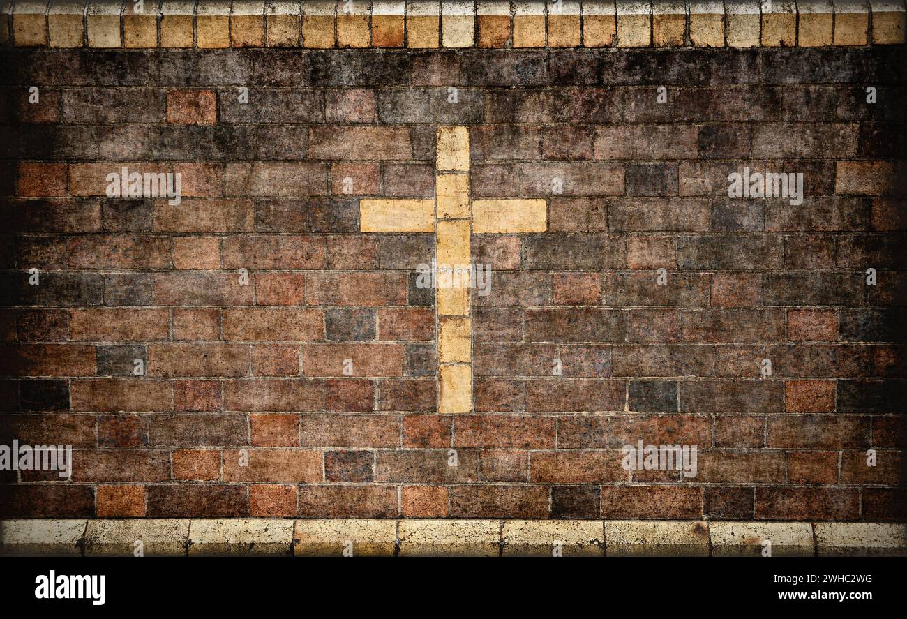 Christian cross in brick wall Stock Photo - Alamy