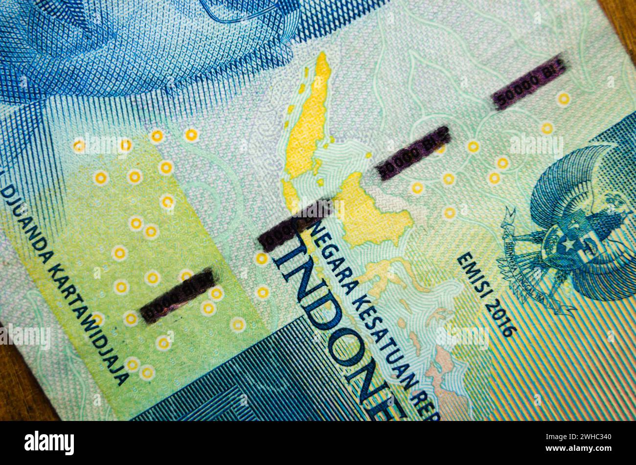 Macro photography of IDR 50,000 banknotes. Close-up of an Indonesian ...