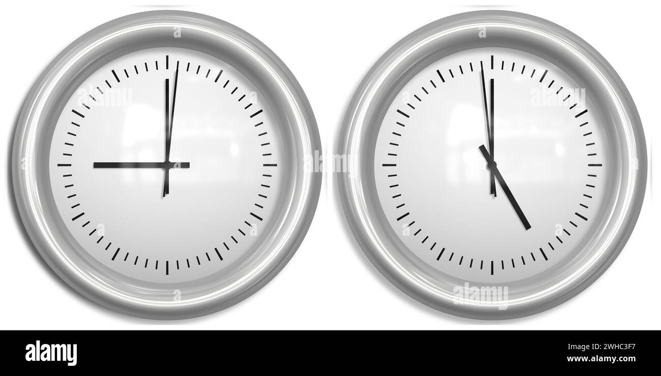 Nine to five two clocks Stock Photo - Alamy
