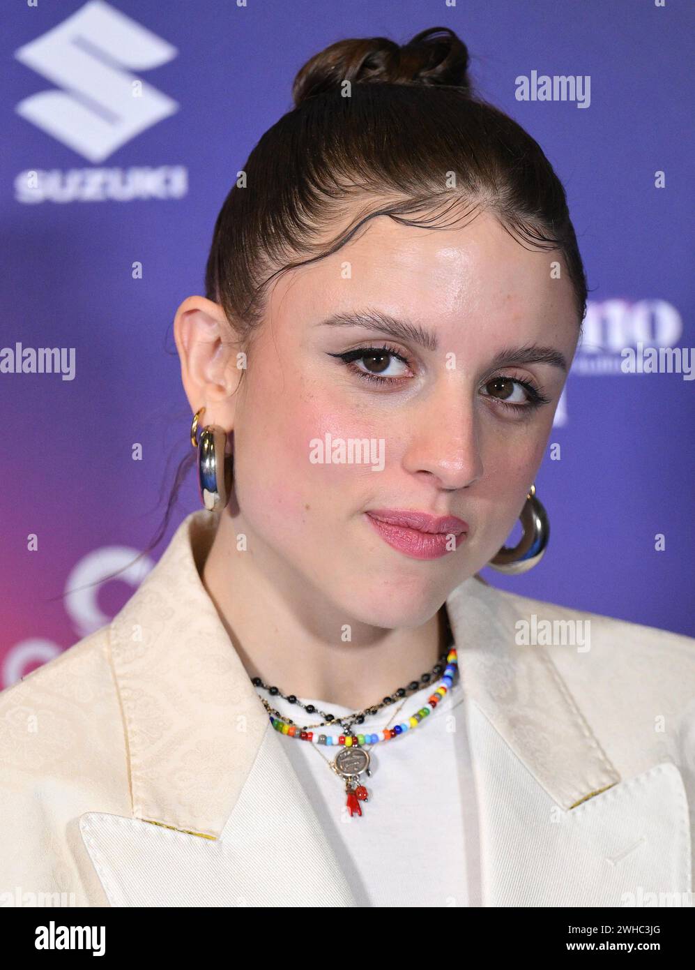 February 9, 2024, Sanremo, ITALY: Italian singer Angelina Mango poses ...