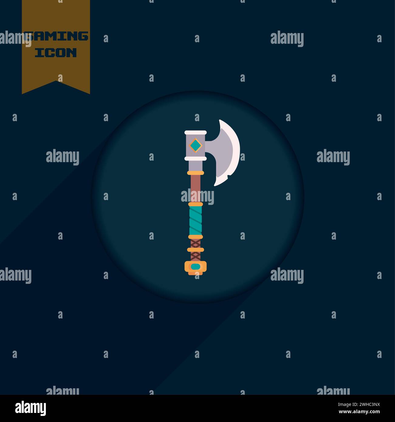 Isolated colored retro videogame axe medieval weapon icon Vector Stock ...