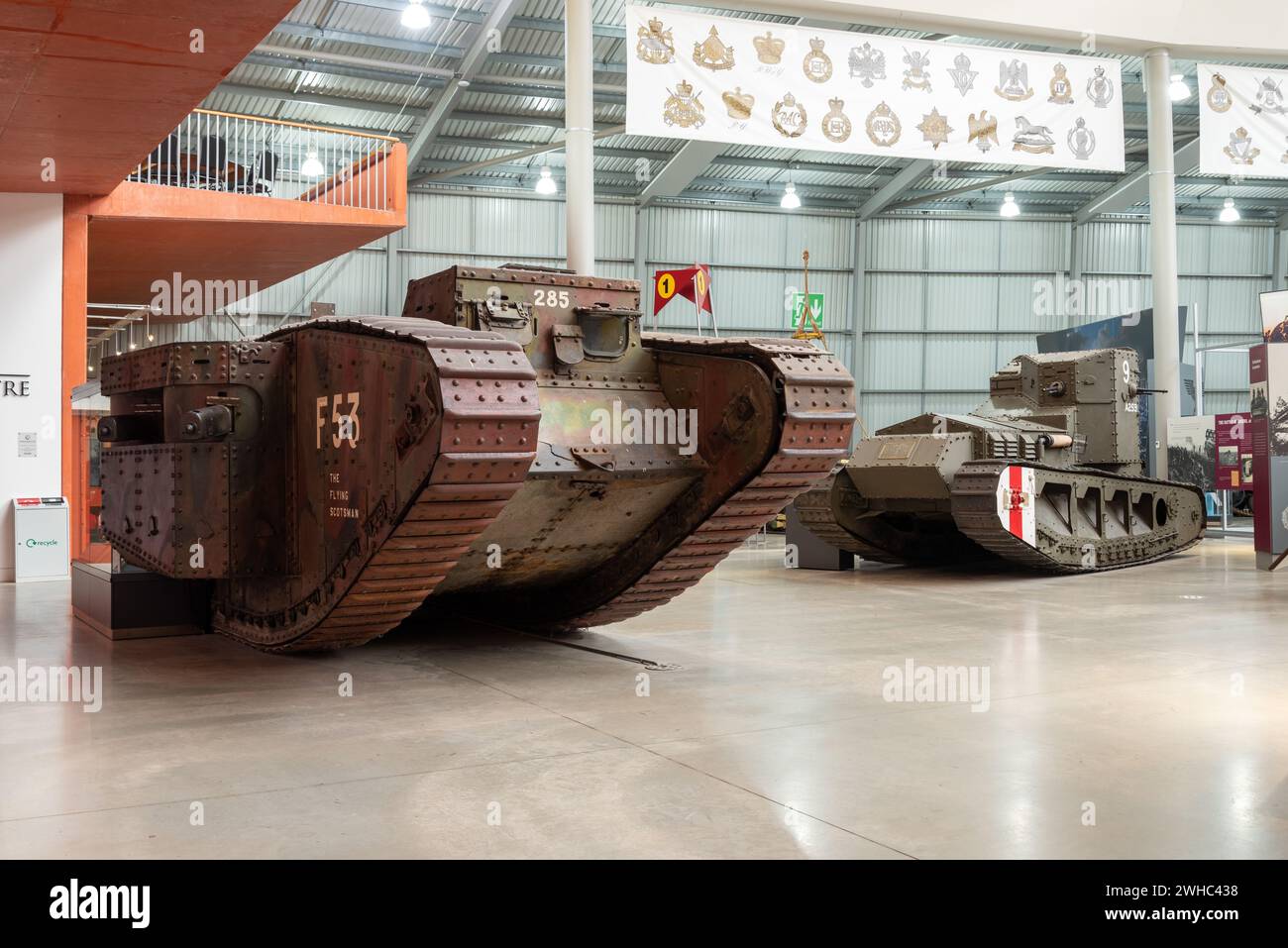 A WW1 British Mk 2 (female) tank and a Whippet on display at Bovington ...