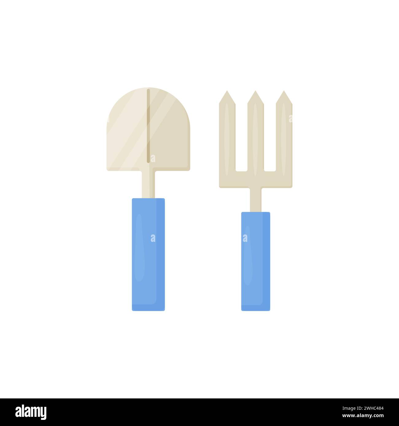 Garden tools, small Shovel and trowel with blue handle. Vector Stock ...
