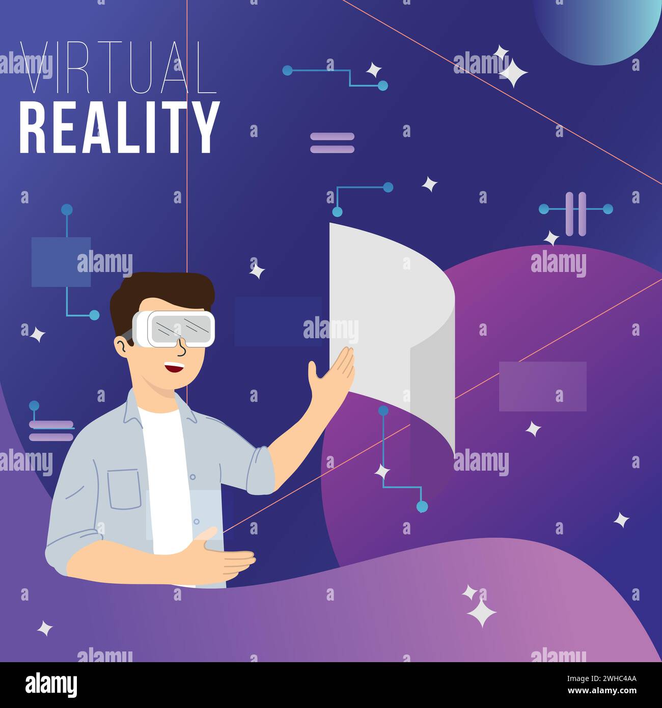 Virtual reality concept poster with male cartoon wearing glasses Vector Stock Vector Image & Art ...
