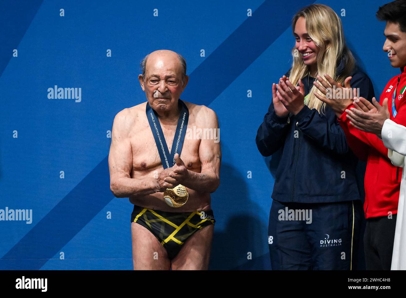 Doha, Qatar. 09th Feb, 2024. Taghi Askar, 100 year-old diver from Iran ...