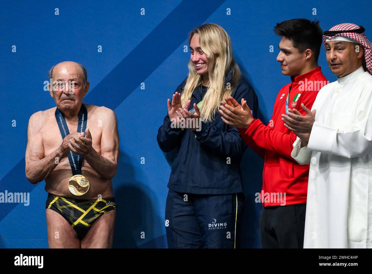 Doha, Qatar. 09th Feb, 2024. Taghi Askar, 100 year-old diver from Iran ...