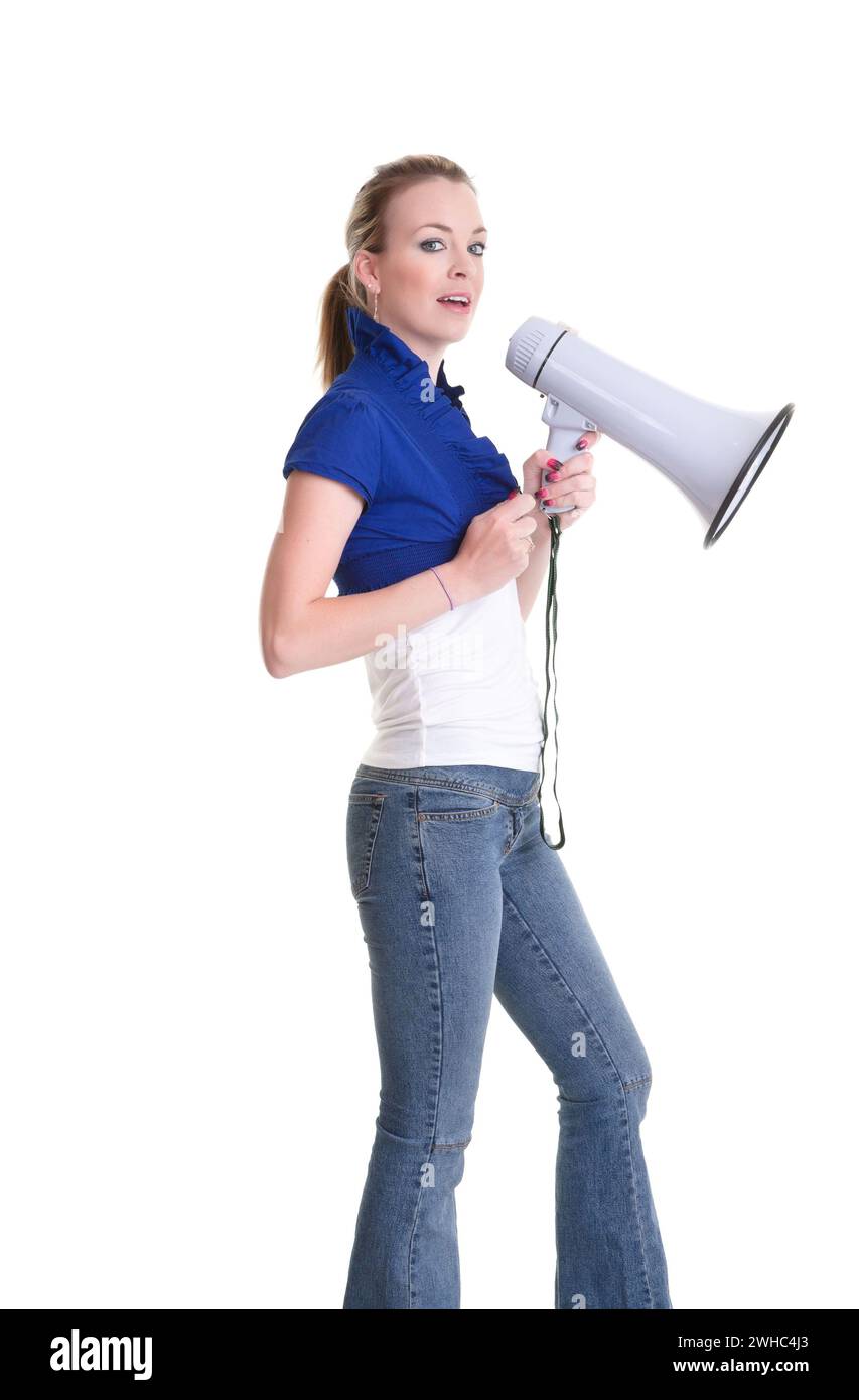 Young woman with megaphone Stock Photo - Alamy