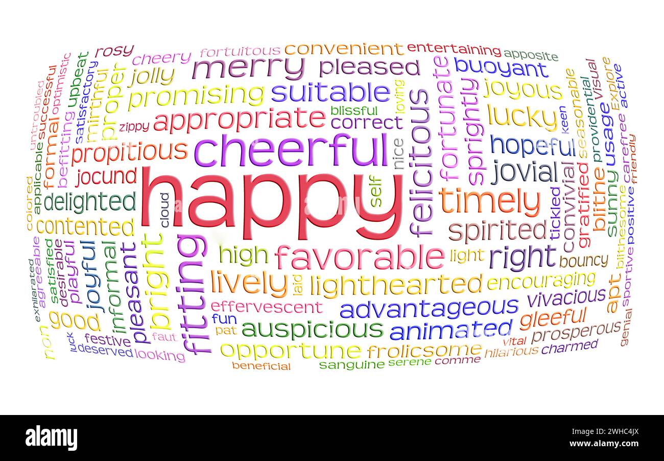 Happy cheerful word cloud Stock Photo - Alamy