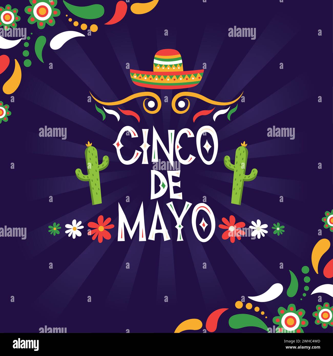 Purple cinco de mayo poster with traditional hat text and cactus Vector ...