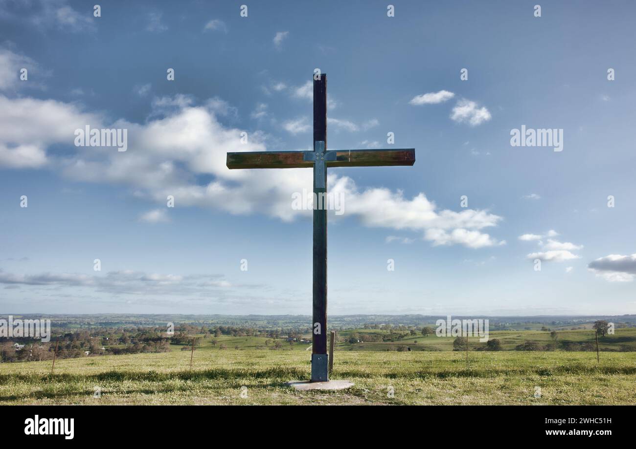 Christian cross of christ in field Stock Photo - Alamy