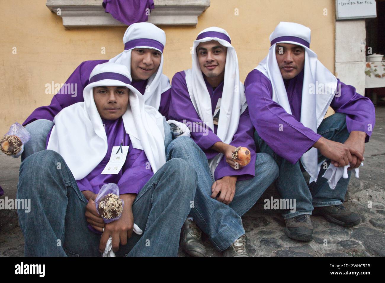 Antigua, Guatemala. Young Men Relaxing after Finishing their Turns as ...