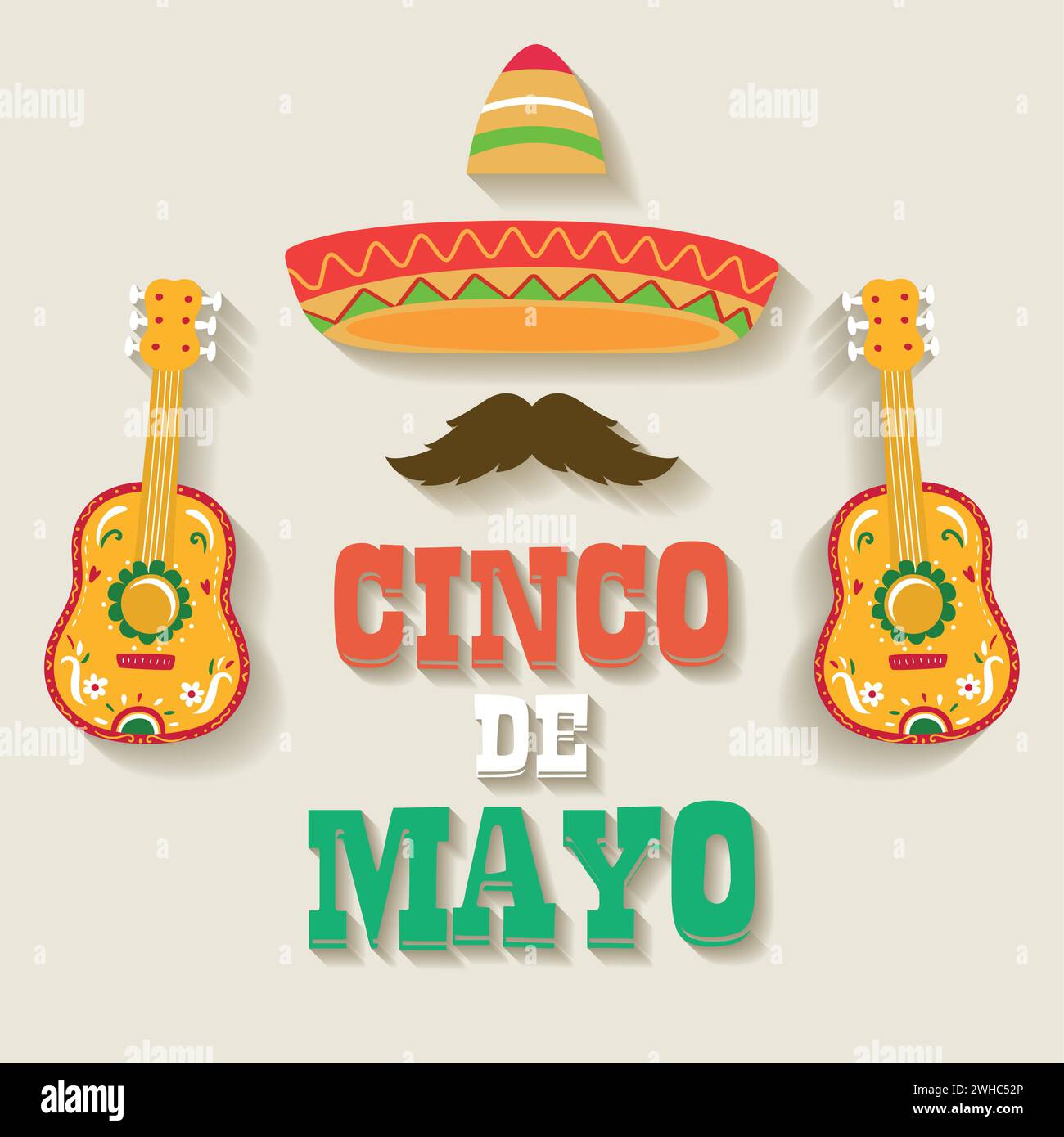 Cinco de mayo celebration poster Traditional mexican icons with text ...