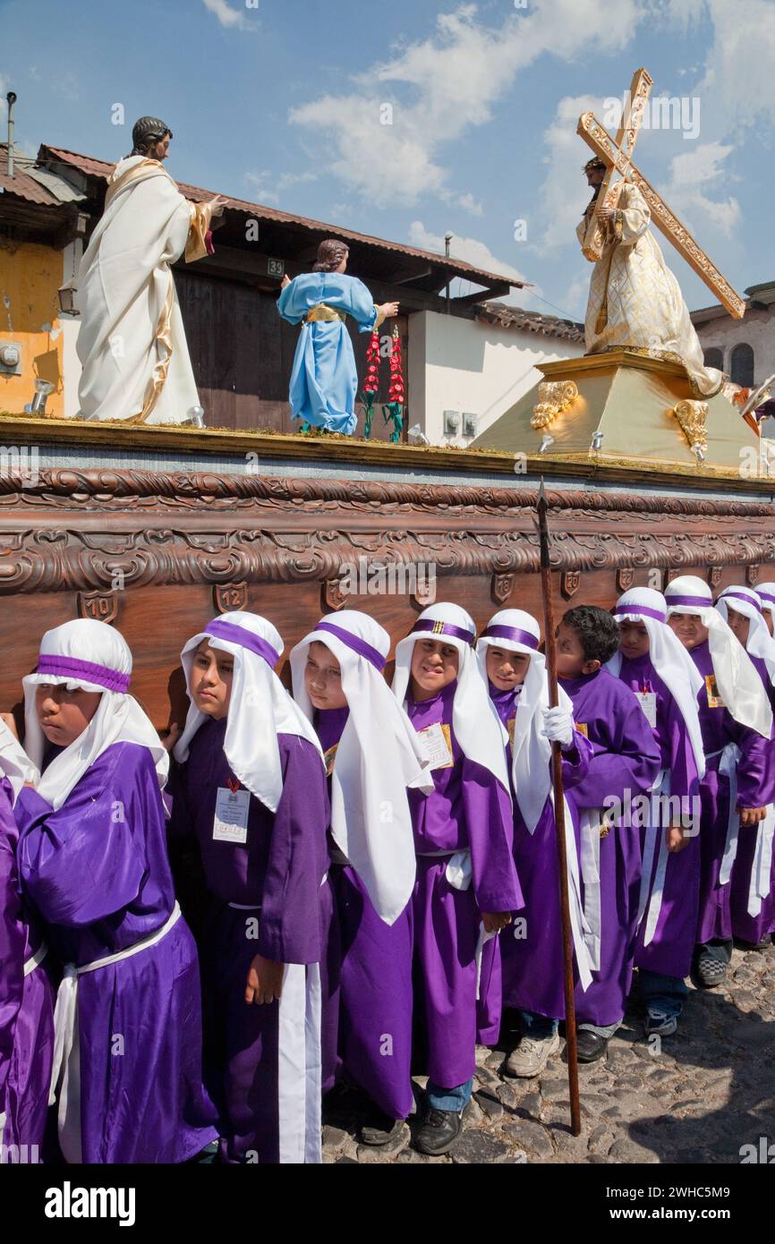 Antigua, Guatemala. Adolescent Boys Carrying a Float in a Religious ...