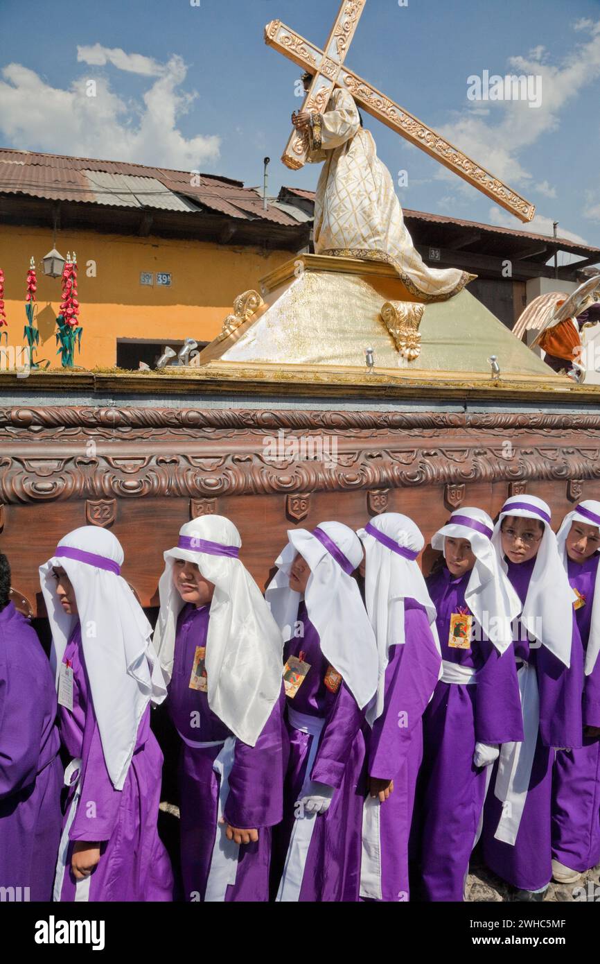 Antigua, Guatemala. Adolescent Boys Carrying a Float in a Religious ...