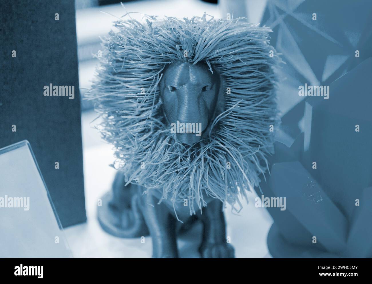 Art object model of lion printed on 3D printer. Lion toy created by 3D ...