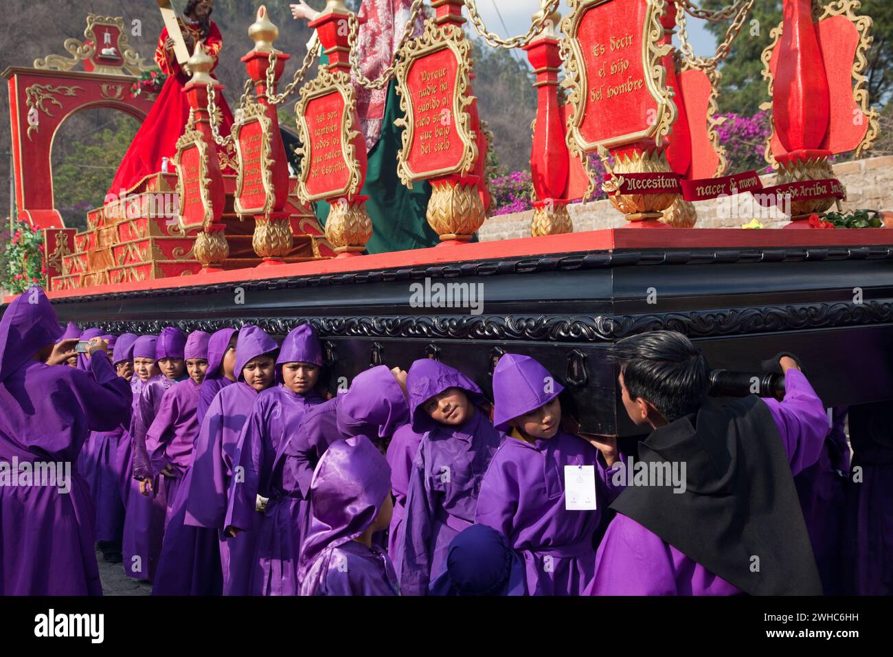 Antigua, Guatemala. Adolescent Boys Carrying a Float (Anda) in a ...