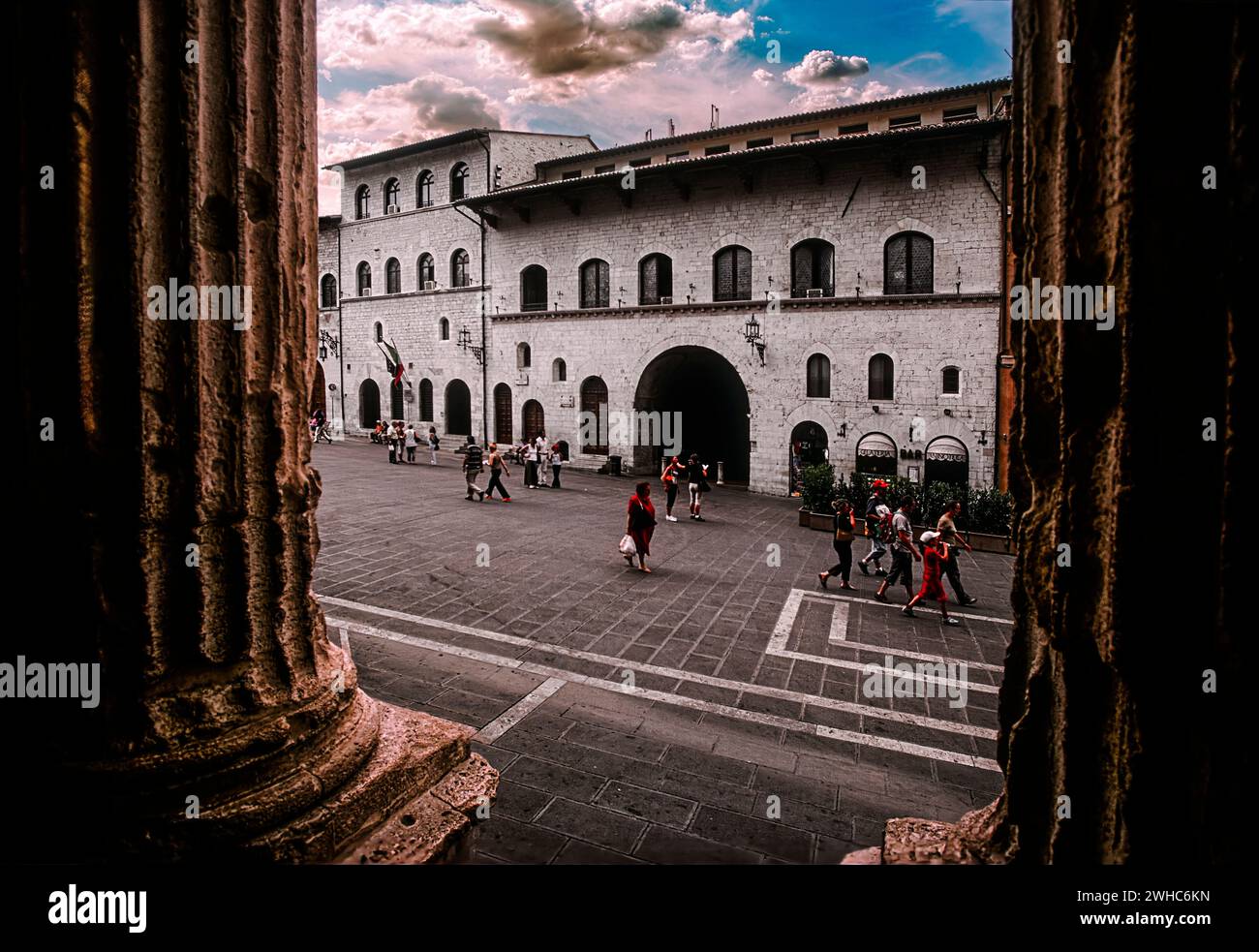 Italy Umbria Assisi Piazza del Comune from Minerva Temple Stock Photo ...