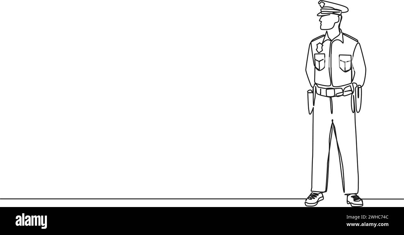 continuous single line drawing of police officer, line art vector ...