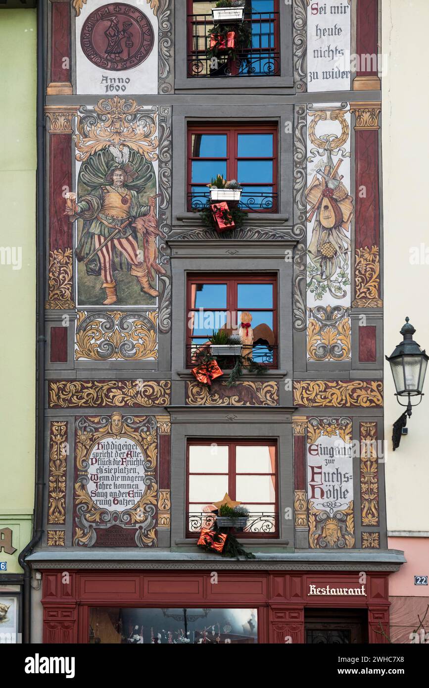 Painted house facade, Bad Saeckingen, Hochrhein, Rhine, Black Forest ...