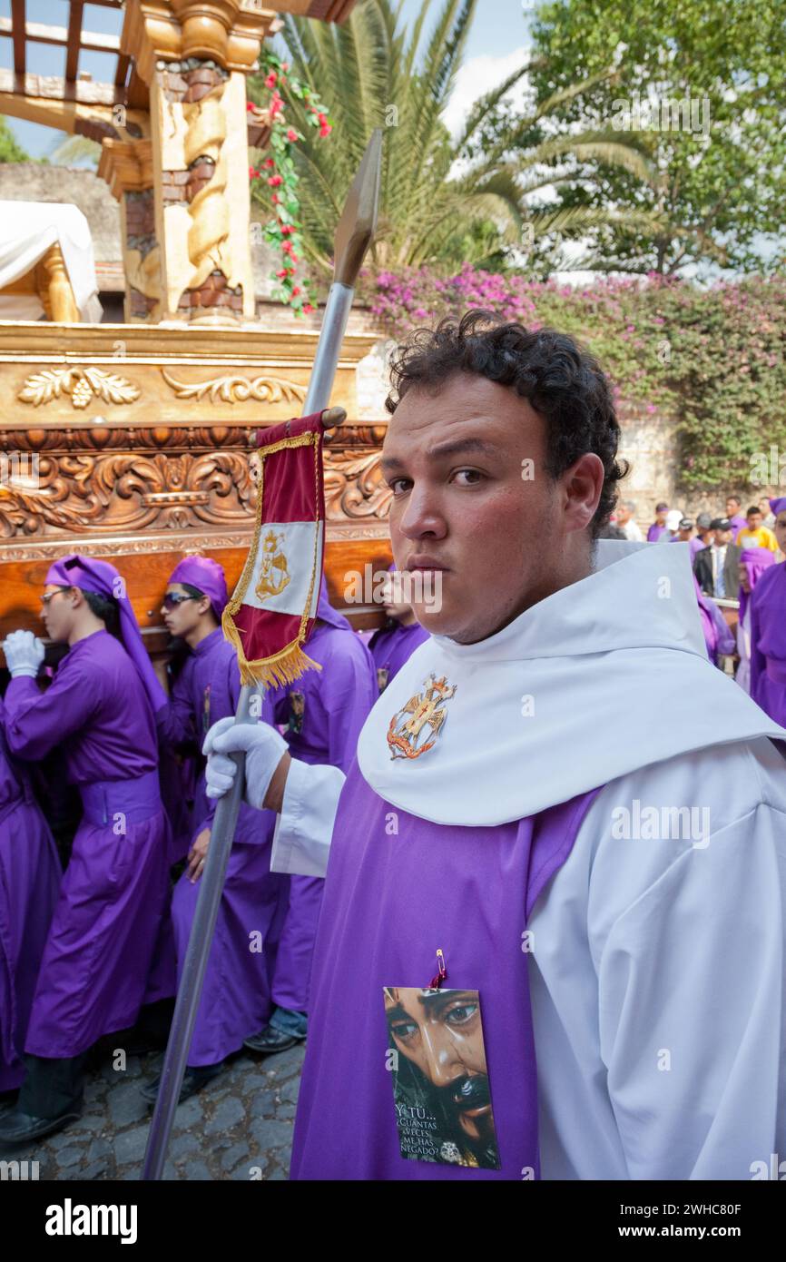 Antigua, Guatemala. Procession Leader Escorts a Float (Anda) through ...