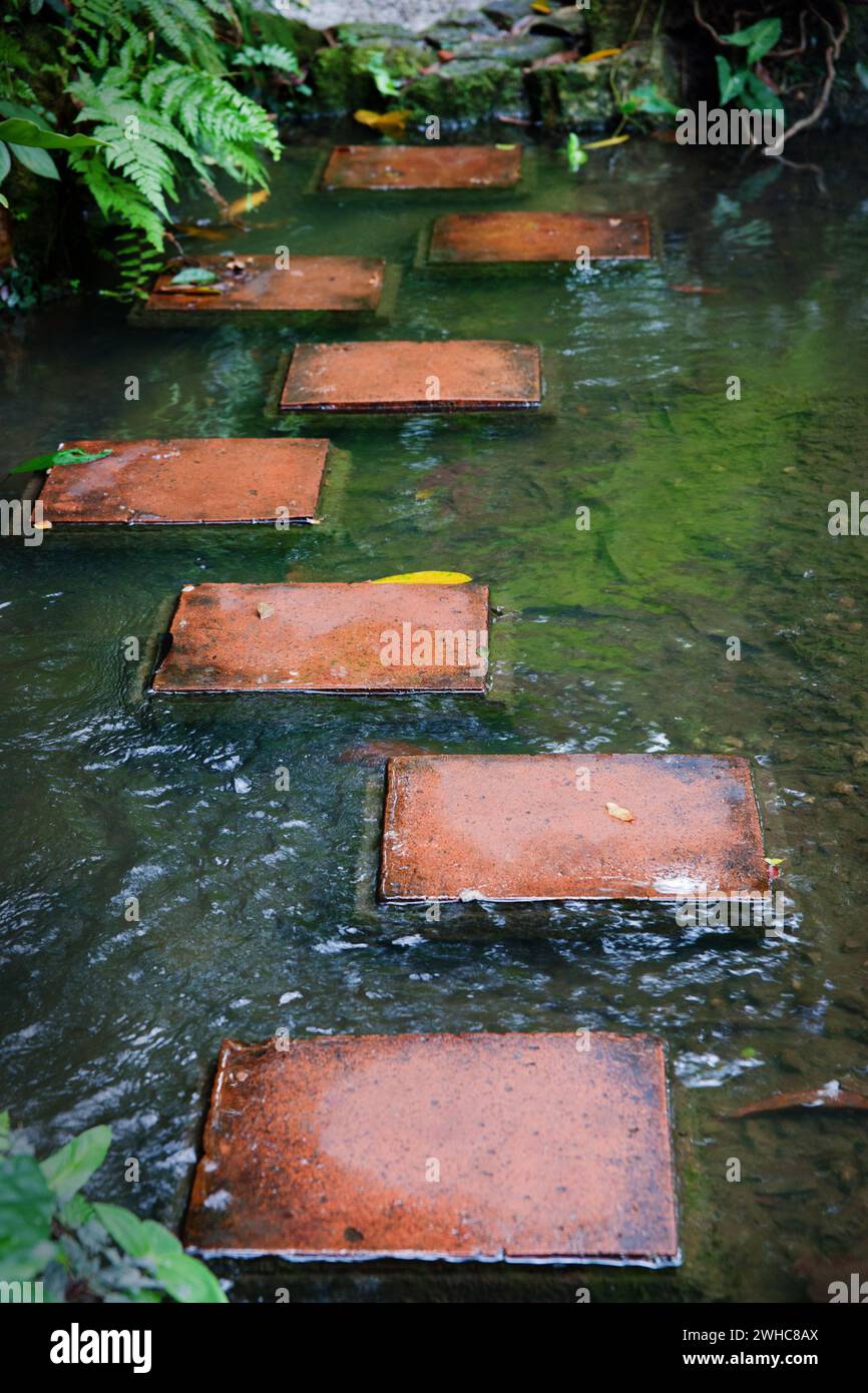 Stepping stones across stream Stock Photo - Alamy
