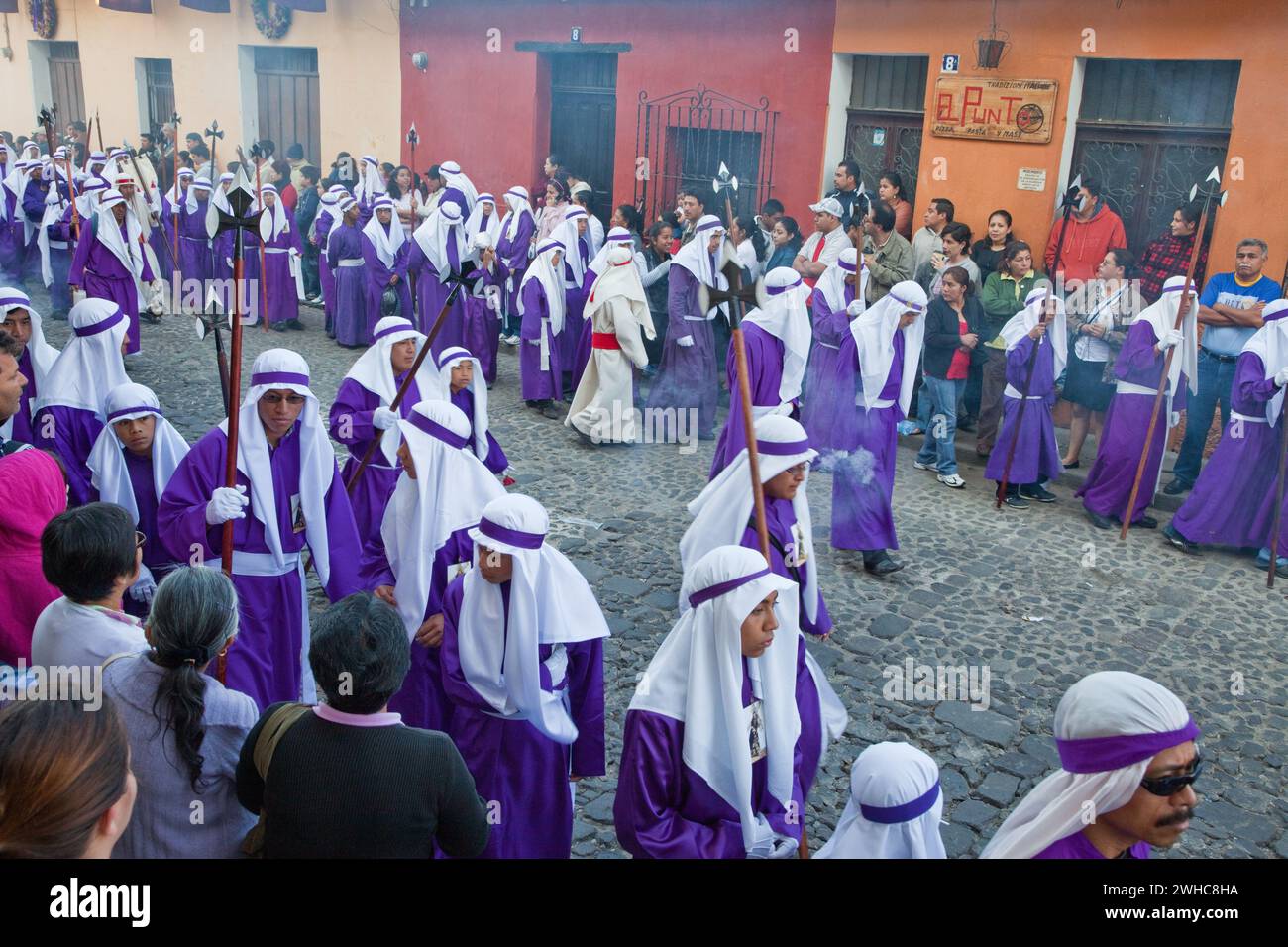 Antigua, Guatemala. Cucuruchos Preceding a Float (Anda) in a Religious ...
